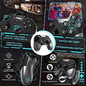 Bluetooth Controller for Switch/PC/iPhone/Android/Apple Arcade MFi Games/TV/Steam, Pro Wireless Game Controller with Phone Clip with Newly Launched Lock Joystick Speed Function/6-Axis Gyro/Dual Motor