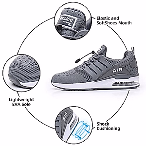 BOGOVER Men's Walking Shoes Non Slip Running Tennis Shoes Breathable Lightweight Air Cushion Sneakers for Tennis Gym Jogging (Dark Grey, 6)