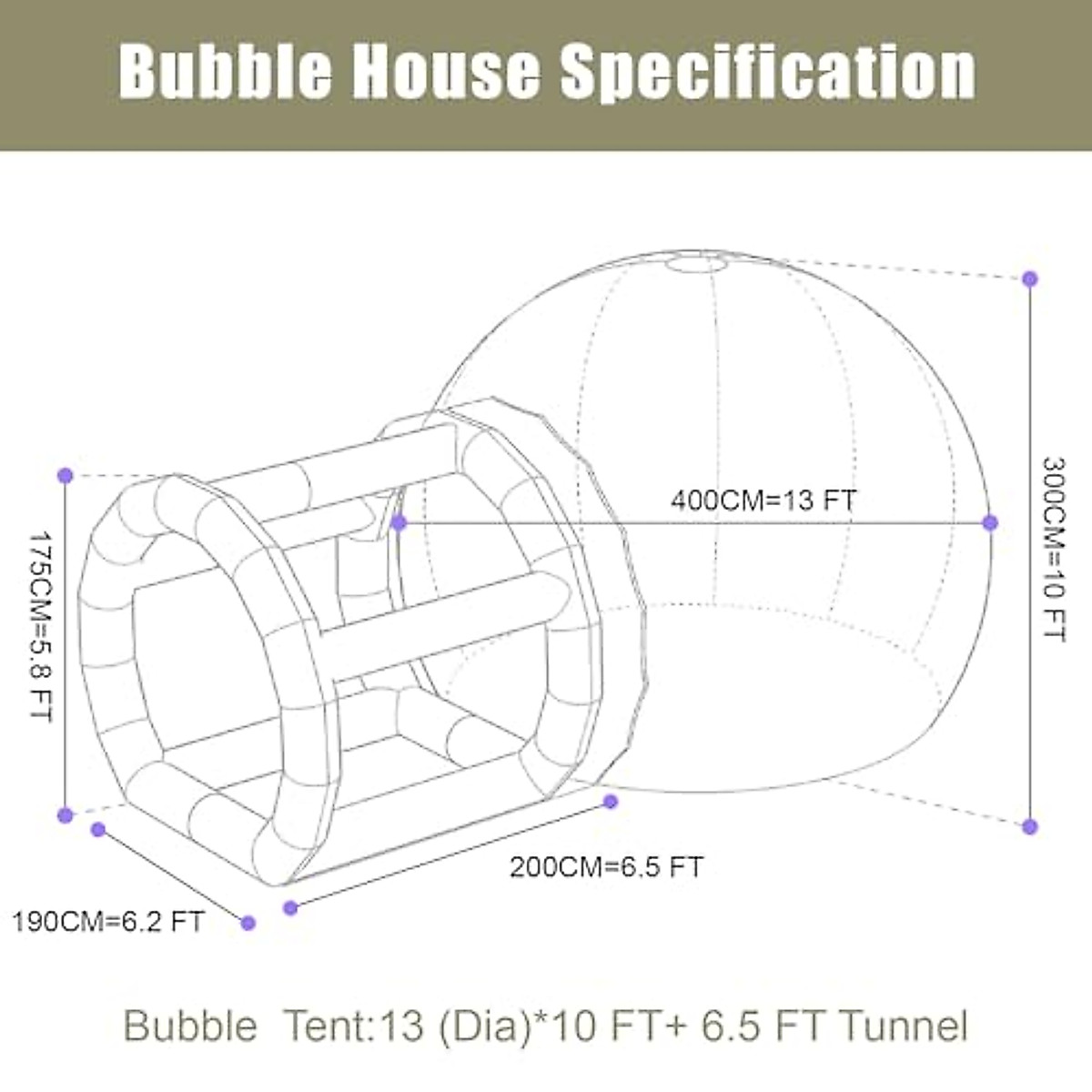 King Inflatable Bubble House Tent PVC Outdoor Transparent Balloon Bubble with Blower (13FT)