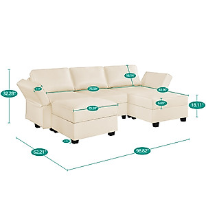 Naomi Home Sarah Modular Sectional Sofa with Double Chaise Air Leather U Shaped Sofa Reversible Sectional Couch with Storage - Beige