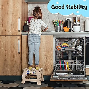 ACKO Folding Step Stool 9 Inch Step Stool 300 lb Capacity Plastic Foldable Step Stools for Kids and Adults, Folding Stool Suitable for Kitchen, Stepping Stool with Handle Khaki Small Step Stool 1PC