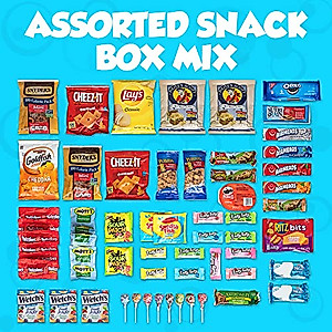 Snack Box Variety Pack Care Package (60 Count) Kids, Teens, Adults, Men, Women, College Student, Christmas Gift Basket Snackbox, Office Sampler, Stocking Stuffers, Candy Food Cookies Chips Arrangement, Sweet Gifting