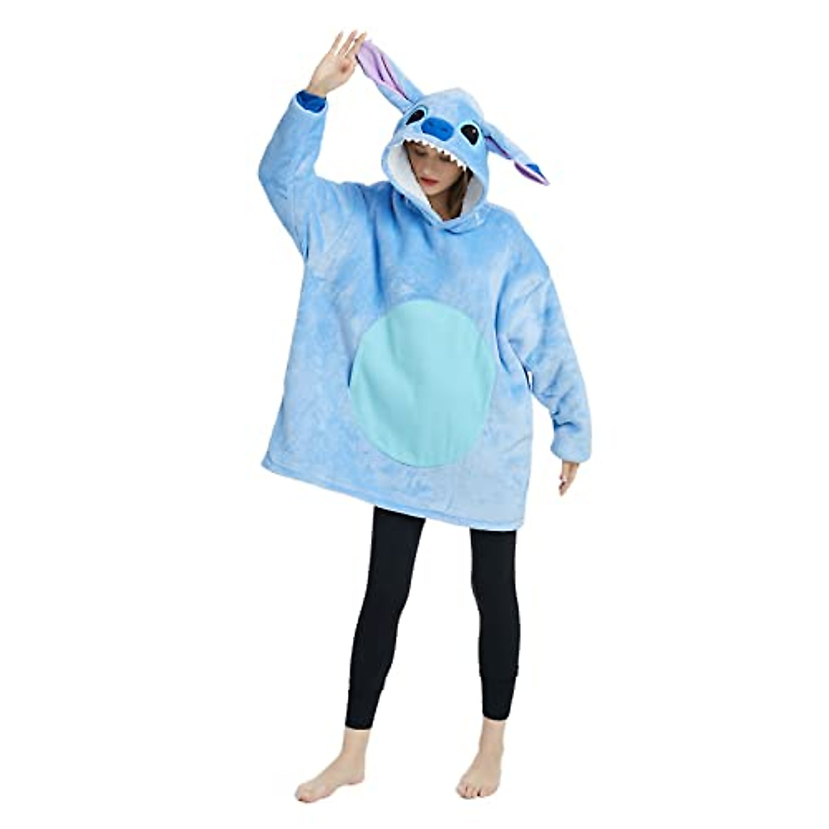 Mosbowone Wearable Blanket Oversized Hoodie Sweatshirt Sherpa TV-Blanket with Sleeves and Pockets Blue