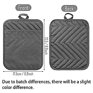 GROBRO7 5Pack Pocket Pot Holders Cotton Heat Resistant Potholder Multipurpose Hot Pads Machine Washable Oven Mitts Potholders Bulk for Daily Kitchen Baking and Cooking 8.9 x 6.9 Inch Grey