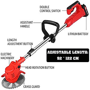 Cordless String Grass T-Rimmer Eater with 24V Lithium-ion Batteries Cordless Brush Cutter Grass T-Rimmer (Red, One Size)