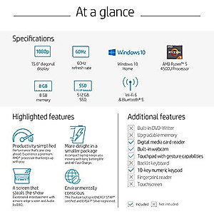 2020 HP Pavilion 15.6" FHD 1920 x 1080 Laptop AMD Ryzen 5 4500U 8GB SDRAM 512GB SSD Windows 10 Horizon Blue