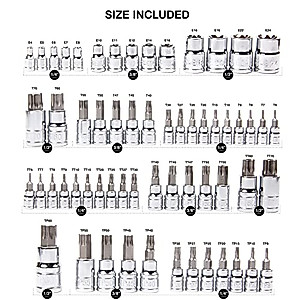 CASOMAN Master Torx Bit Socket and External Torx Socket Set, 60-Piece Set, S2 and Cr-V Steel，E4-E24, T6-T70,TT6-TT70,TP8-TP60