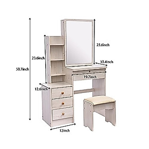 Mbolyeer Vanity Desk Set with Mirror and Stool: Makeup Table with Multi-Drawers & Storage - Vanity Dresser for Bedroom (A)
