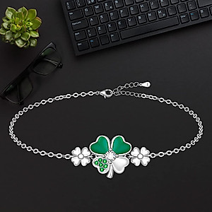 Talonior Good Luck Four Leaf Clover Bracelet for Women Friends Green St Patricks Day Gifts Irish Jewelry Shamrock Bracelets Sterling Silver