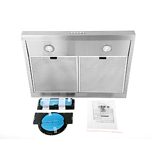 Hauslane | Chef Series PS16 30" Under Cabinet Range Hood, Stainless Steel | Contemporary Modern Design, Mechanic Button Control, Aluminum Filters, LED Lamps, 4-Way Venting Options