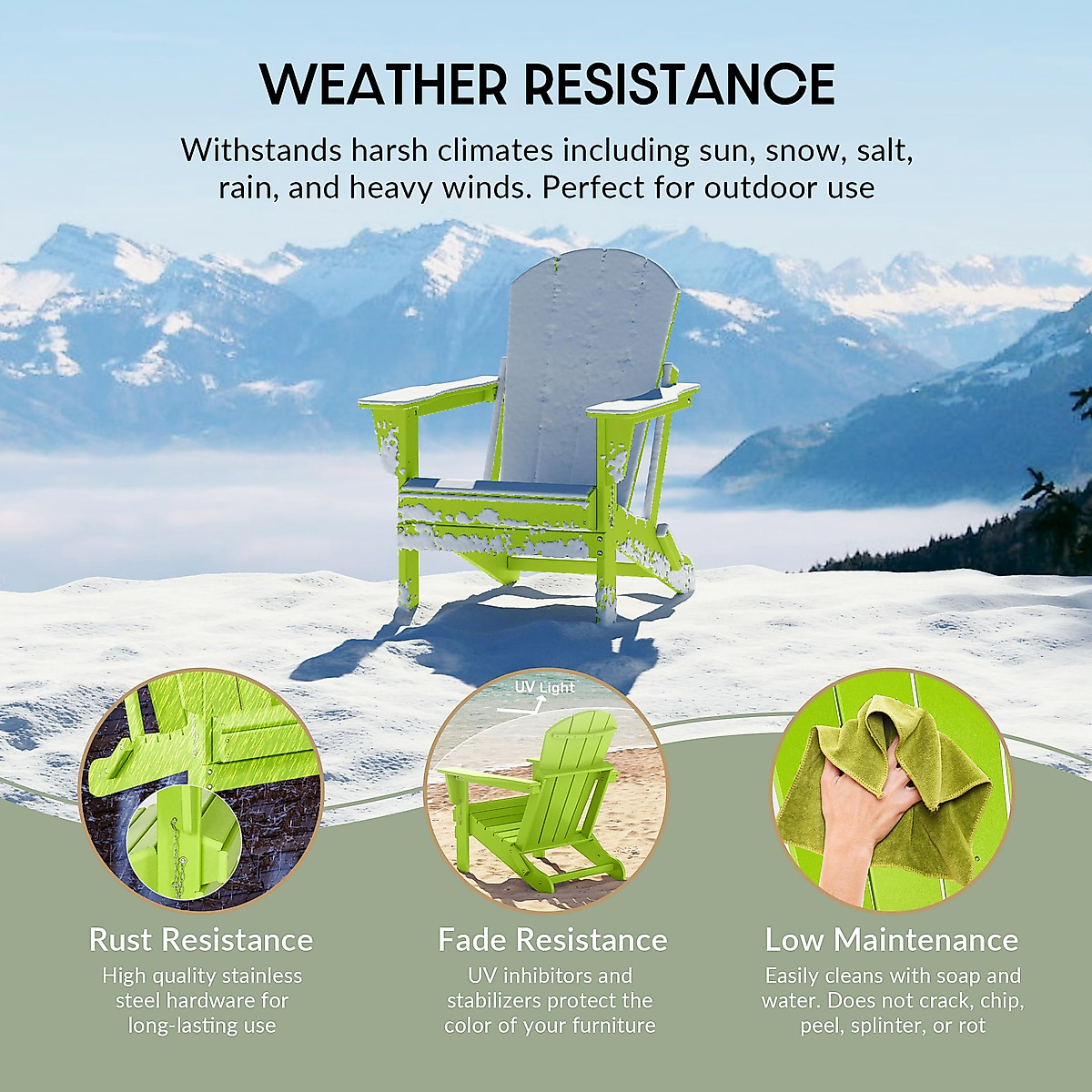 WestinTrends Malibu 2-Piece Set Outdoor Folding Poly Adirondack Chair, Lime