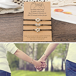 GUMOTCY 3 PCS Friendship Bracelets for 3 Best Friend Couples with Moon Sun Star Adjustable Handmade Cord Relationship Bracelets