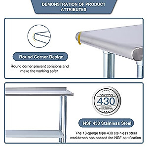 EASE-WAY Stainless Steel Metal Table NSF for Commercial Kitchen Prep Table, 24 x 36 Inches Worktable with Backsplash, Adjustable Under Shelf and Caster Wheel for Industrial Restaurant, Home and Garage