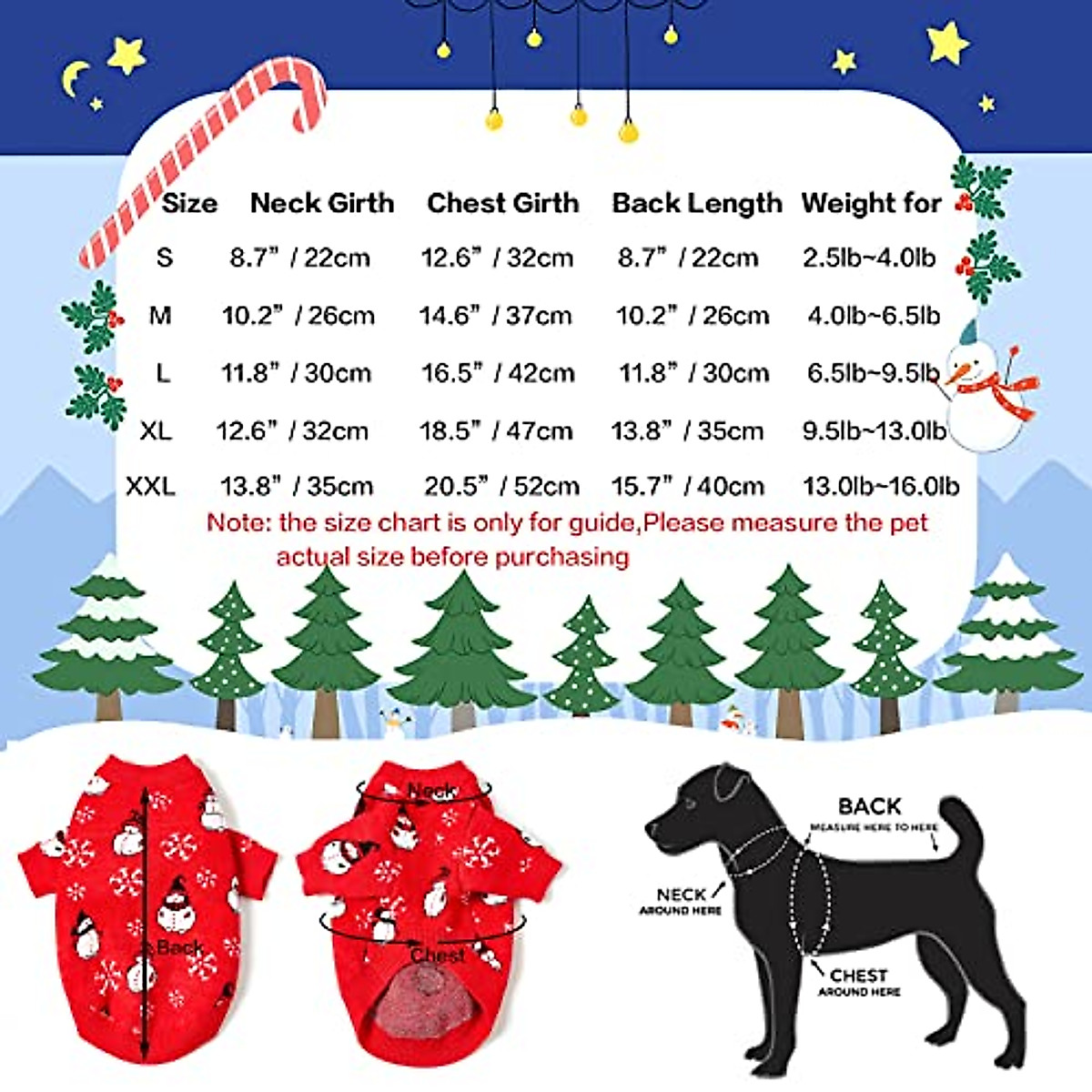 ShuRung Christmas Dog Sweater Costume Xmas Cat Knitwear Clothes with Christmas Tree Snowflakes Pattern Red Dog Winter Sweater for Kittens Small Dogs Cats (Medium)