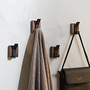 AODORAN Coat Hooks Wall Mounted - 4 Pack Heavy Duty Towel Hooks for Wall Hanging Wood Black Rustproof Coat Rack Wall Mount Wall Hooks Bag Key Hat Hanger