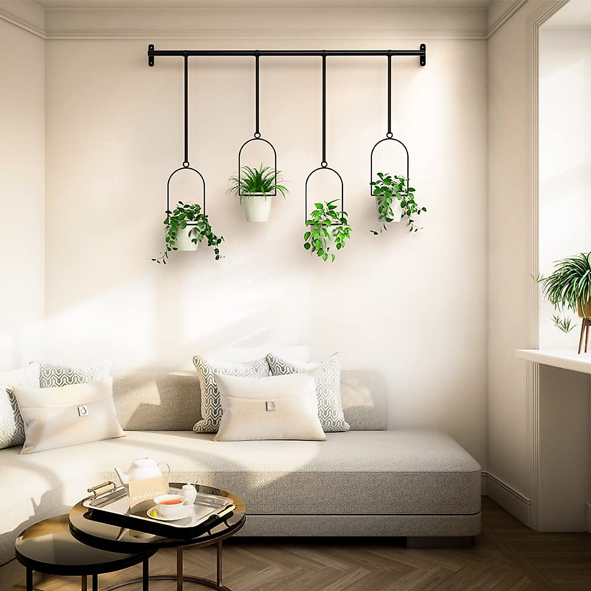 Kcysta Hanging Planters for Indoor Plants, Pull Out Cabinet Organizer, 11.8" -18.1" Width Expandable Cabinet Drawers for Pot and Pan, Kitchen Slide Out Storage Rack, Black