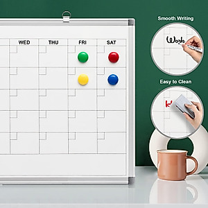 Comix Magnetic Dry Erase Calendar Whiteboard, 24 x 18 Inches Monthly Calendar Dry Erase Board for Wall, Aluminum Frame Planner White Board with Markers, Eraser, Magnets