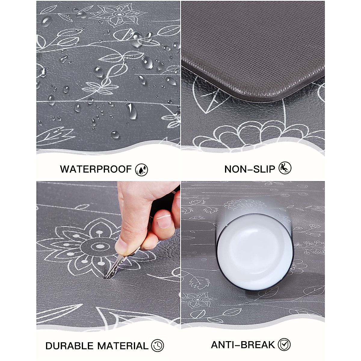 Kitchen Rugs and Mats Cushioned Anti Fatigue, WHTOR 2 PCS Non Skid Kitchen Runner Rugs, Waterproof Memory Foam Kitchen Floor Mat, Standing Desk Mat for House, Sink, Office, Kitchen (Gray)