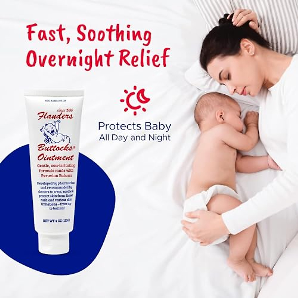 Flanders Buttocks Ointment - Diaper Rash Cream for Treatment & Prevention, Pharmacist Developed, Heat Rash & Chafing in Infants to Adults, Instant Relief (2 Pack of 4oz Tubes)