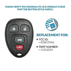 Keyless2Go Replacement for New Keyless Entry Remote Car Key Fob for Select Malibu Cobalt Lacrosse Grand Prix G5 G6 Models That use 15252034 KOBGT04A Remote
