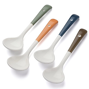 Ceramic Dessert Spoon Long Handle Dinner Spoons Set of 4 Korean Porcelain Spoons for Eating Dessert Appetizers Cereal (Double Color)