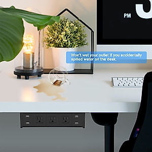 Under Desk Power Strip Mountable,Screw Mount Power Outlet with 3 AC Outlets,4 USB-A Ports,15FT Extension Cord,Desk Clamp Power Strip