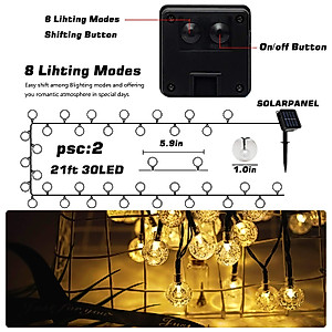 2 Pack Solar Globe String Lights, HMXBRIGHS 21ft 30 LED Waterproof Bubble Crystal Balls String Fairy Lights, 8 Modes Outdoor Starry Lights Solar Powered Lights for Garden Yard Patio Home Party Decor