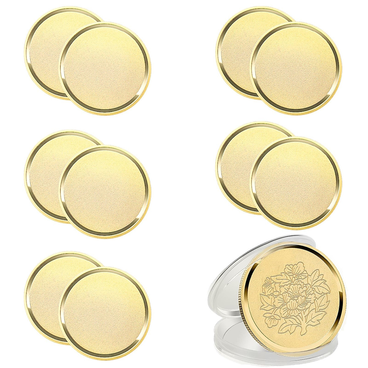 10Pcs Brass Laser Engraving Blanks Challenge Coin Blanks 40mm Diameter with Acrylic Protection Box for Personalized DIY Gift for Birthday Holidays Travel Commemorative Collection