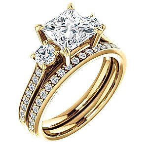 Solitaire Moissanite Engagement Ring Set 2 CT Princess Cut Diamond Bridal Wedding Ring Set for Women Propose Gifts Her VVS Colorless (14K Solid Yellow Gold)