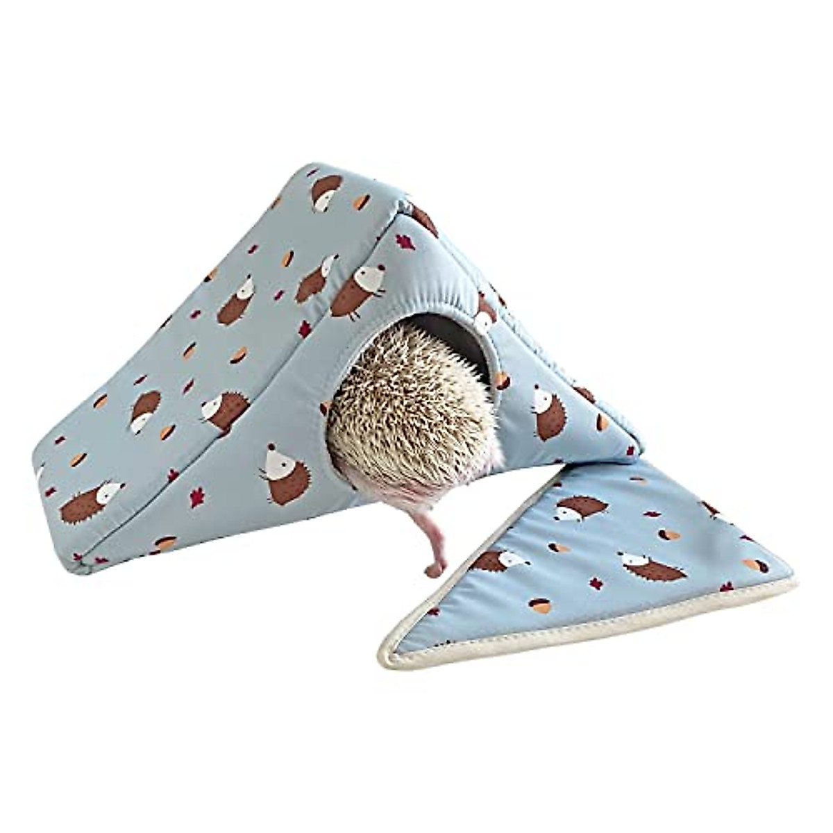 Ymid Select Hedgehog Fleece Corner Hideout Cave Collapsible Pet Play Toy Tunnel Tube Warm House Hidey Hut for Sugar Glider Ferret Hamster Small Animal Beds (Blue/Blue)