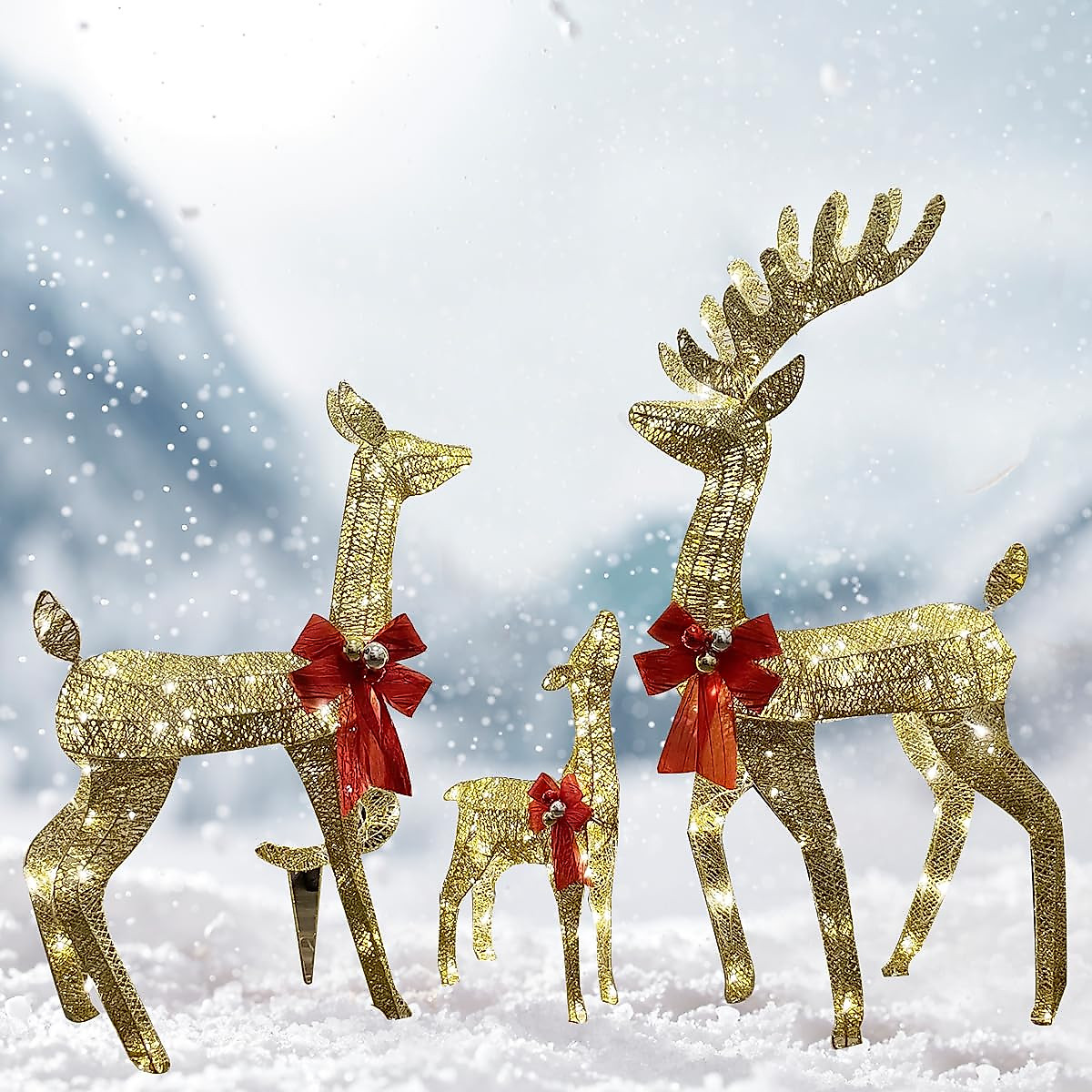 Aotiooy 3-Piece Large Lighted Christmas Deer Family Set 4FT Outdoor Yard Decoration with 360 LED Lights Stakes Holiday Lighted Reindeer for Outside Indoor