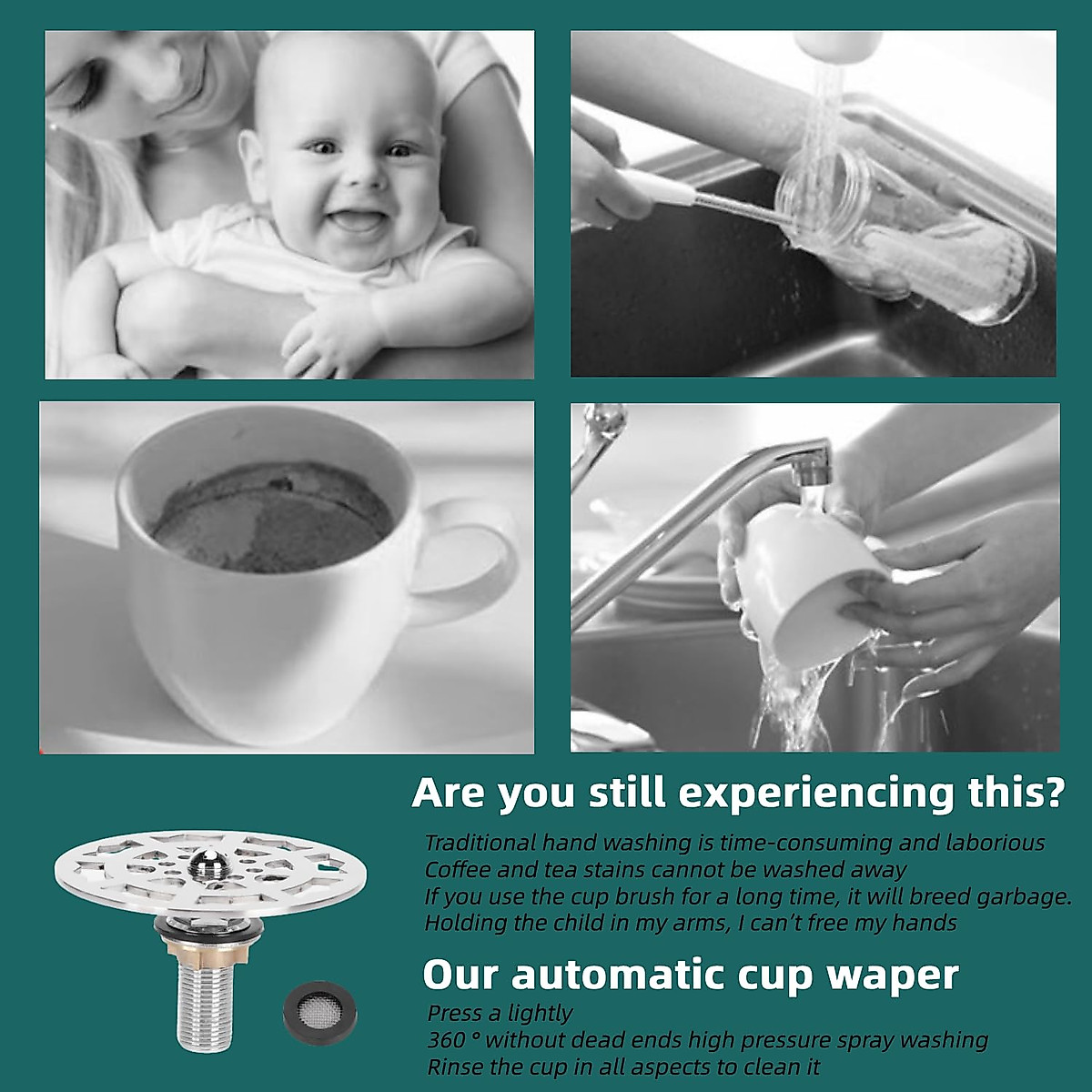 Professional Bar Glass Rinser Faucet Head Stainless Steel Automatic Cup Washer Cleaner Accessory for Bar Hotel Cafe Restaurant Kitchen Sink Accessories