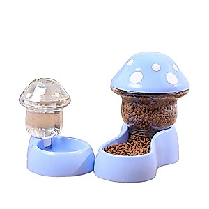 Worparsen Pets Auto Feeder, Automatic Dog Gravity Food Feeder, Cat Water Dispenser, Mushroom Shape Dog Cat Water Food Container, Pet Food Bowl for Small Medium Dog Pets Puppy Kitten Blue