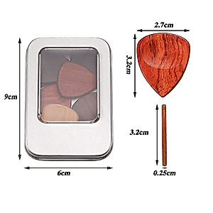 Yeshone 10 Pieces Exotic Wood Guitar Picks, 1 Guitar Picks Box Wooden Guitar Plectrums in African Red Sandalwood Chacate Preto Olive Wood Rosewood Maple Ebony Golden Sandalwood for Archtop Guitar