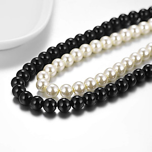 Women Choker Necklace Black Pearl Strand Necklace Bride Jewelry 10mm Big Faux Pearl Necklaces 18"