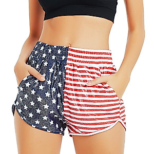 American Flag Shorts Women Sparkle Shiny Hot Pants Dance Yoga Disco Clothes