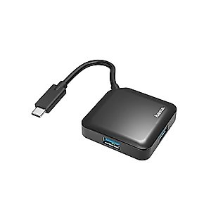 Hama USB C Hub 4 Ports (Super Speed Data Transfer with up to 5 Gbps, 4X USB-A for Mouse, USB Stick, etc., USB 3.2 Gen1 Multiport Adapter, USB C Adapter 4-in-1 for Office, Home Office, Travel) Black
