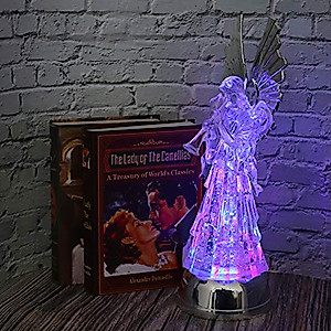 Eldnacele 14" Christmas Angel Globe Water Glittering Angel Figurine, Battery Operated Color Changing Angel Statue Light for Tabletop Deocration, Angel with Trumpet from Daughter