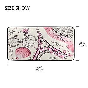 Paris Eiffel Tower FranceKitchen Rugs France Bicycle BalloonKitchen Floor Mats Bath Rug Non Slip Doormat Carpet Area Rugs for Entryway Bedroom Living Room Home Decor 39 X 20 Inch