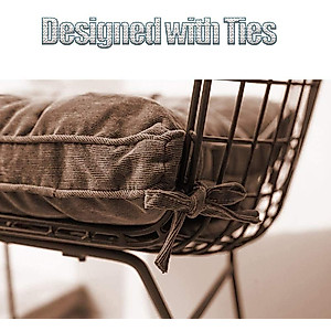 Nathime Soft Patio Outdoor Corduroy Chair Pad with Ties Home Decor Indoor Dining Chairs Cushion 18"×18"×3.6" Brown 1Pc