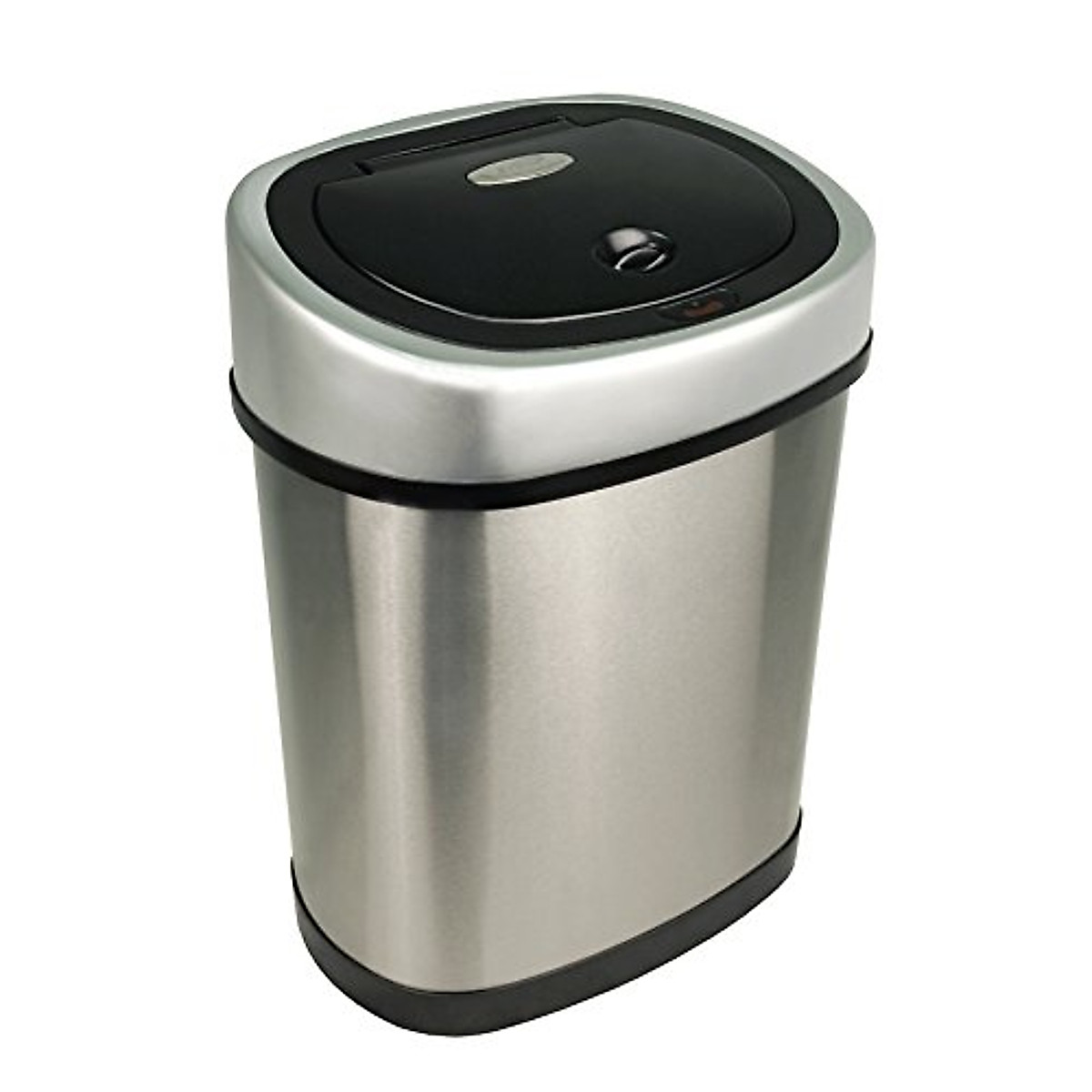 NINESTARS CB-DZT-50-13/12-9 Automatic Touchless Infrared Motion Sensor Trash Can Combo Set, 13 Gal 50L & 3 Gal 12L, Stainless Steel Base (Oval, Silver/Black Lid)