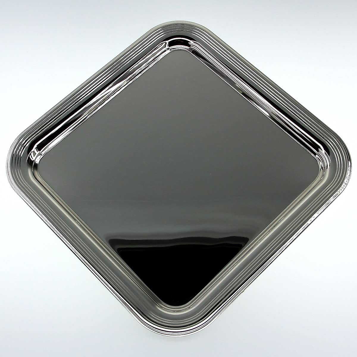 Maro Megastore (Pack of 4) 15.3 inch Square Chrome Plated Mirror Silver Serving Tray Stylish Floral Engraved Edge Decorative Party Wedding Dessert Buffet Wine Platter Plate Gift Base Dish CC-1199