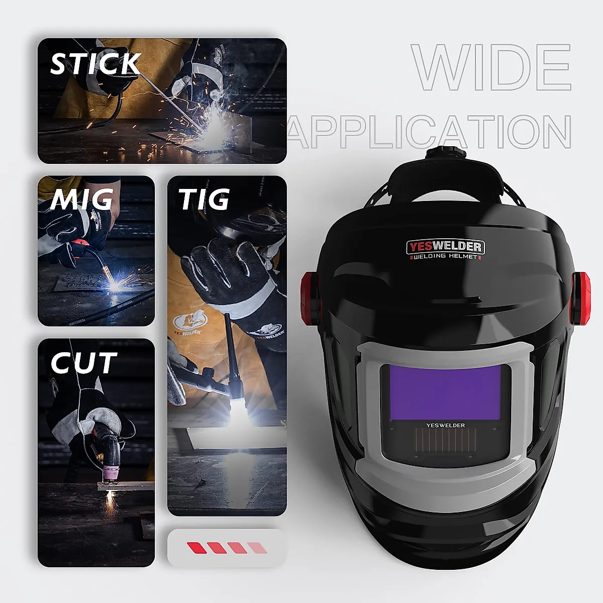 YESWELDER Large Viewing Flip Up Design Auto Darkening Welding Helmet with Side View, Digital Welding Lens，1/1/1/1 True Color 4 Arc Sensor Welder Mask