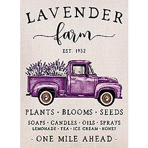 Welcome Lavender Truck Garden Flag Vertical Double Sized, Seasonal Summer Holiday Yard Outdoor Decoration 12.5 x 18 Inch
