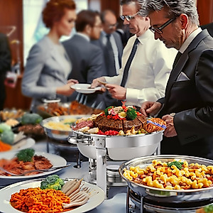 5QT Chafing Dish Buffet Set 4 Packs, Stainless Steel Round Chafers with Glass Viewing Lid & Lid Holder, Buffet Servers and Warmers Set for Dinner, Parties, Wedding, Camping