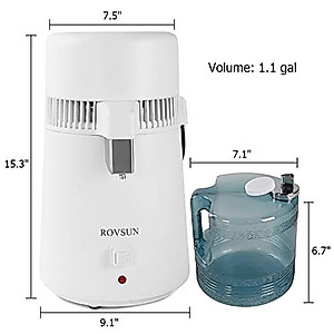 ROVSUN 1.1 Gallon/4L Water Distiller Countertop Distilled Water Machine w/BPA-Free Container & Stainless Steel Interior for Home Use, 750W Distilled Water Maker Purifier, Distilling Pure Water Maker