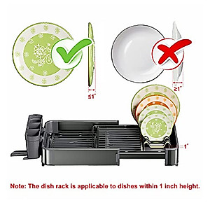Aluminium Dish Drying Rack, Expandable(14.9"-22.2") Dish Racks for Kitchen Counter with Drying Mat, Rustproof Large Dish Drainers and Drainboard Set with Cutlery & Cup Holders for Various Kitchenware