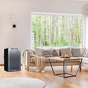 Luma Comfort Shadow Series Wine Cooler Refrigerator 33 Bottle Dual Temperature Zones, Freestanding Mirrored Wine Fridge with Double-Layer Tempered Glass Door & Compressor Cooling,Black