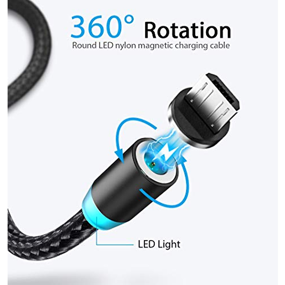 Terasako Magnetic Charging Cable 6-Pack [1ft/3ft/3ft/6ft/6ft/10ft], 3 in 1 Nylon Braided Magnetic Phone Charger, Compatible with Micro USB, Type C, iProduct and Most Devices