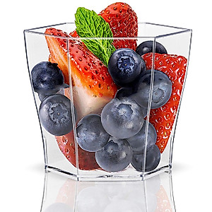 Lawei 100 pack 2 oz Plastic Dessert Cups with 100 Plastic Spoons - Hexagonal Mini Bowl Disposable Bowls for Chocolate Desserts, Appetizers, Dessert Samplers, Dessert Shot Glasses & More